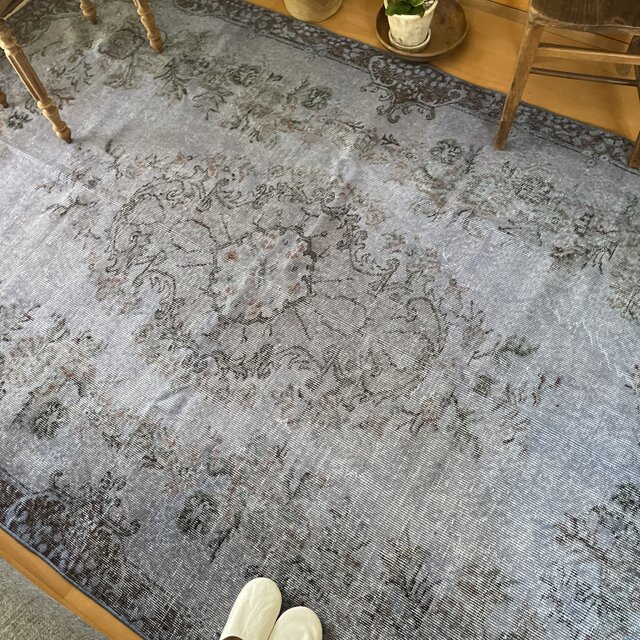 トルコヴィンテージラグ 空色オーバーダイ 超大判 170×274 メダリオン | iichi ハンドメイド・アンティーク・食品・ギフト・手作り