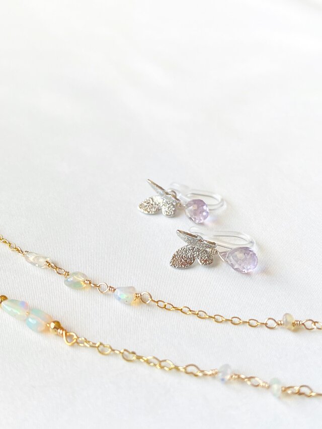 蝶とピンクアメジストのティアドロップ♡ ノンホールピアス シルバーカラー ac/762 | iichi - ハンドメイド・アンティーク・食品・ギフト・手作り