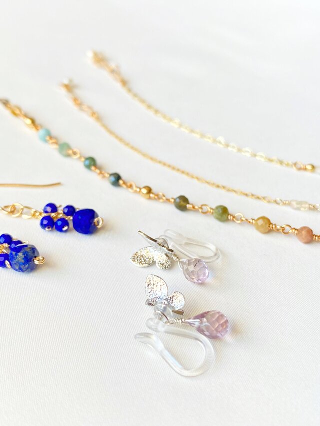 蝶とピンクアメジストのティアドロップ♡ ノンホールピアス シルバーカラー ac/762 | iichi - ハンドメイド・アンティーク・食品・ギフト・手作り