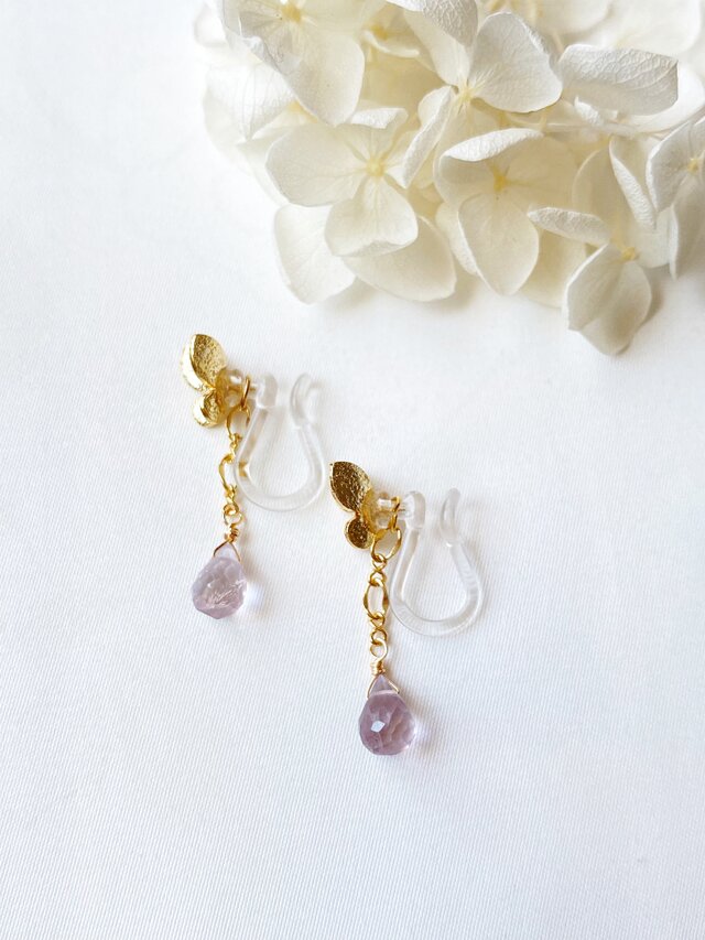 蝶とピンクアメジストのティアドロップ♡ ノンホールピアス ac/747 | iichi ハンドメイド・アンティーク・食品・ギフト・手作り