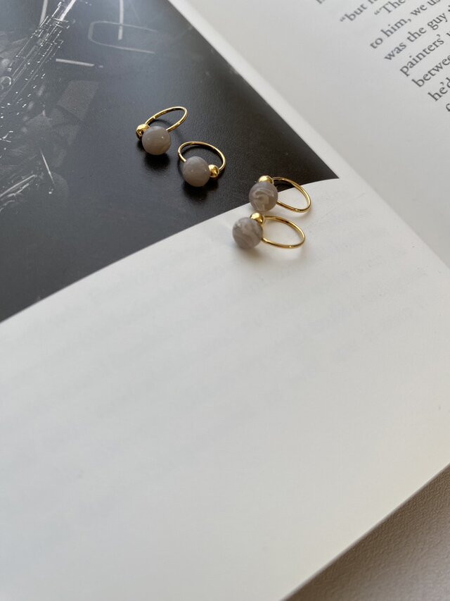 Mini Hoop Vintage グレーマーブル5mm ノンホールピアスイヤカフ | iichi ハンドメイド・アンティーク・食品・ギフト・手作り