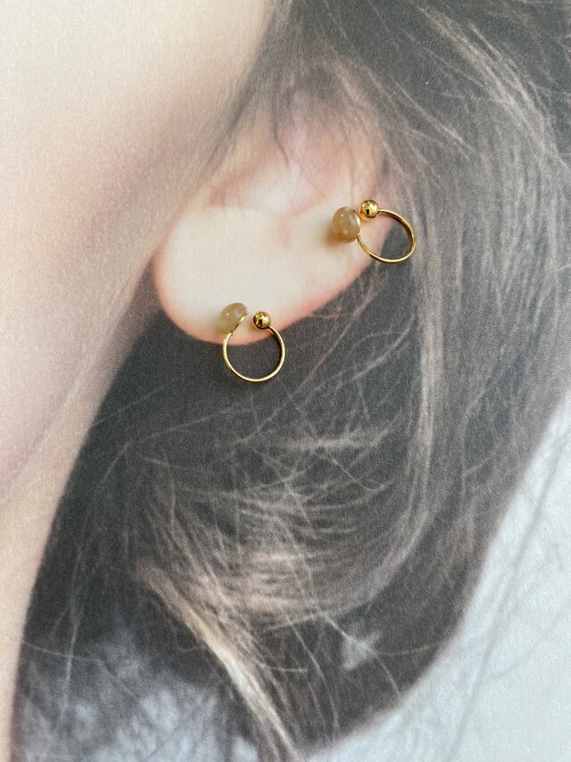 Mini Hoop Vintage ブラウンマーブル5mm ノンホールピアスイヤカフ | iichi ハンドメイド・アンティーク・食品・ギフト・手作り