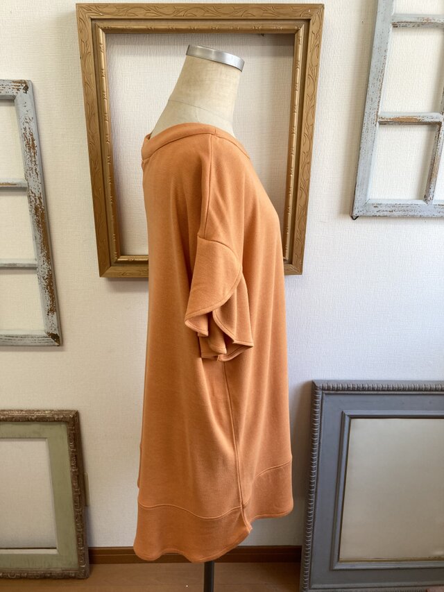 セール価格★ビタミンカラー ️チューリップ袖のTシャツチュニック オレンジ（サイズフリーL L） | iichi 日々の暮らしを心地よくするハンドメイドやアンティークのマーケットプレイス