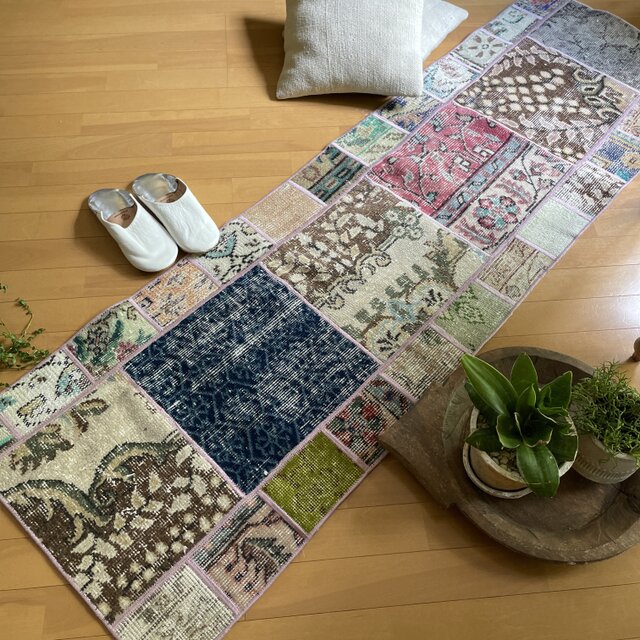 トルコヴィンテージラグ パッチワーク 57.5×189 ランナーラグ | iichi ハンドメイド・アンティーク・食品・ギフト・手作り
