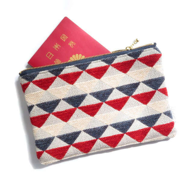 【vistosa(ﾋﾞｽﾄｰｻ)】スペイン生地フラットポーチ（トリコロール） | iichi ハンドメイド・アンティーク・食品・ギフト・手作り
