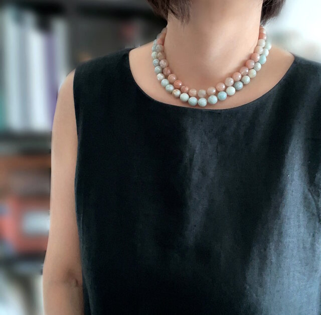 2本でロングになる！ ピンクオレンジアベンチュリンとミックスアマゾナイト（10mm） | iichi 日々の暮らしを心地よくするハンドメイドやアンティークのマーケットプレイス