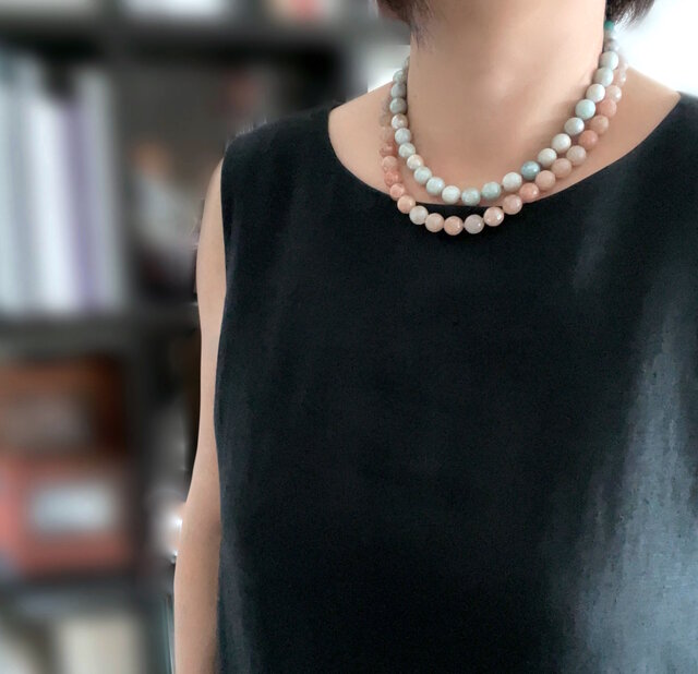 2本でロングになる！ ピンクオレンジアベンチュリンとミックスアマゾナイト（10mm） | iichi 日々の暮らしを心地よくするハンドメイドやアンティークのマーケットプレイス