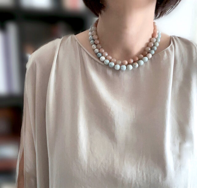 2本でロングになる！ ピンクオレンジアベンチュリンとミックスアマゾナイト（10mm） | iichi 日々の暮らしを心地よくするハンドメイドやアンティークのマーケットプレイス