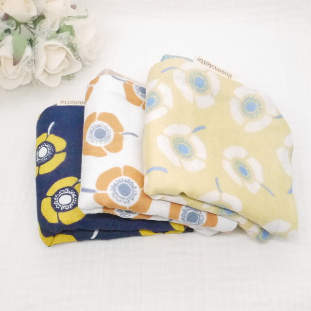 アネモネ3枚セット｜8重ガーゼハンカチ｜20×20cm｜Gauze Fabric | iichi ハンドメイド・アンティーク・食品・ギフト・手作り