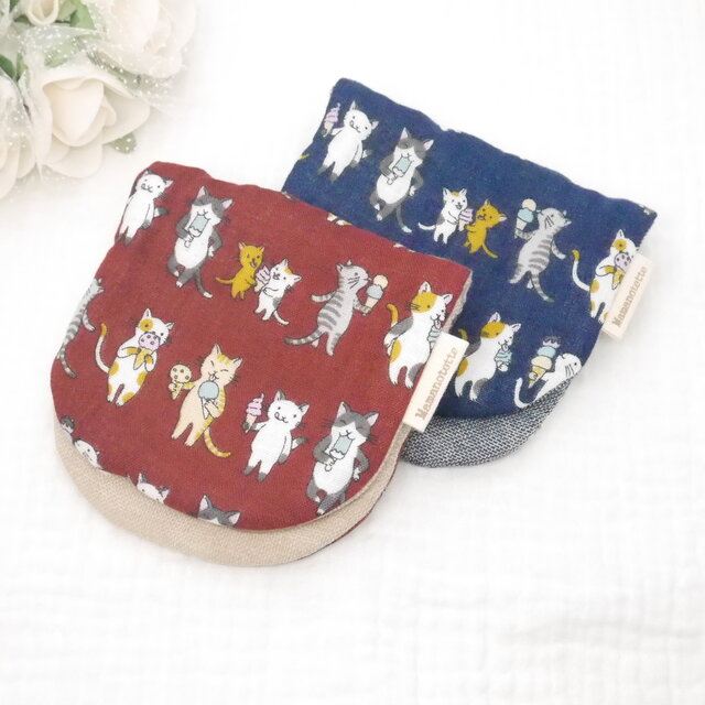 アイス猫2枚セット｜8重ガーゼハンカチ｜10×20cm｜Gauze Fabric | iichi ハンドメイド・アンティーク・食品・ギフト・手作り