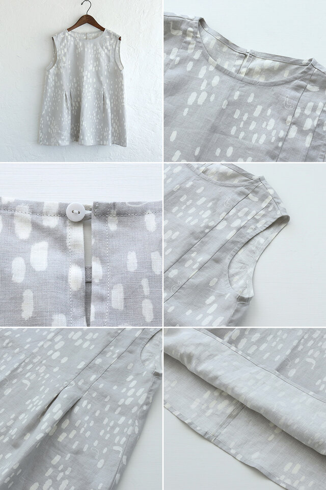 リネン ノースリーブチュニックブラウス （スワン/グレー）TP25 | iichi 日々の暮らしを心地よくするハンドメイドやアンティークのマーケットプレイス