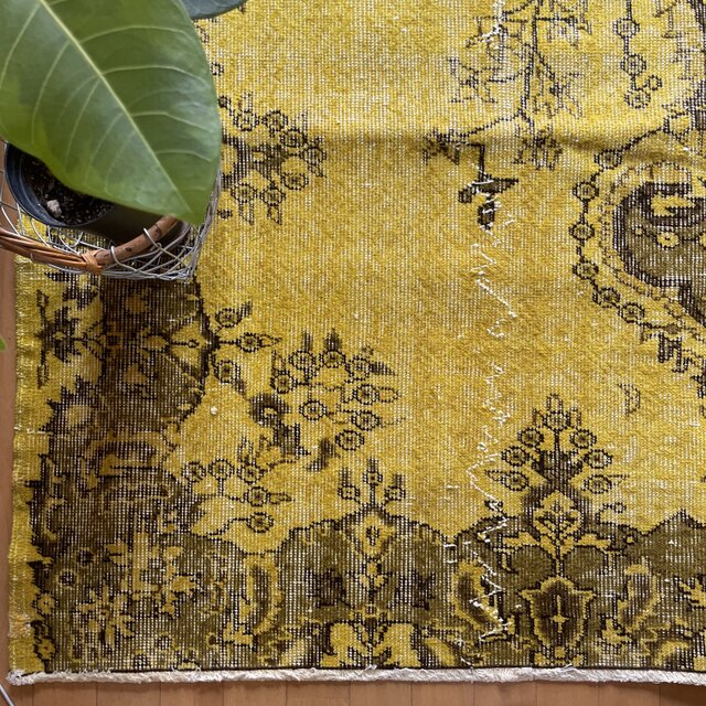 トルコヴィンテージラグ 超大判 173×268 イエロー×カーキ メダリオン | iichi ハンドメイド・アンティーク・食品・ギフト・手作り