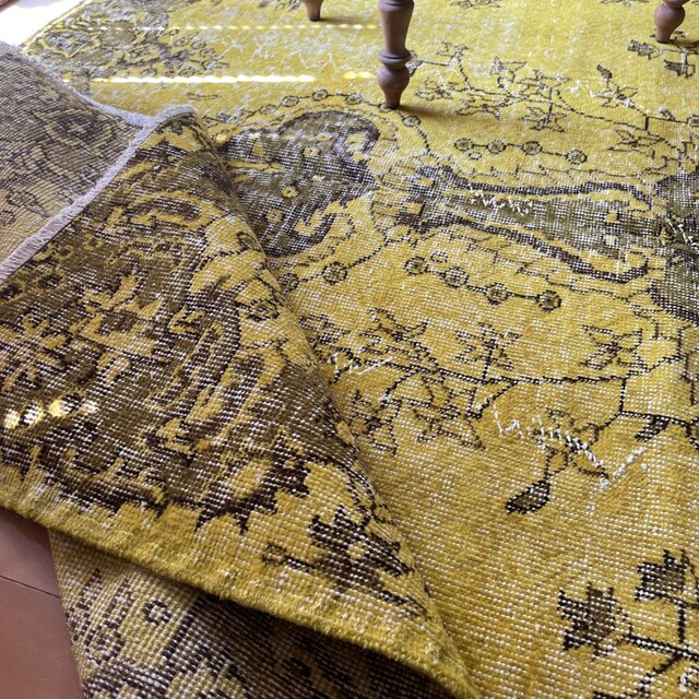トルコヴィンテージラグ 超大判 173×268 イエロー×カーキ メダリオン | iichi ハンドメイド・アンティーク・食品・ギフト・手作り