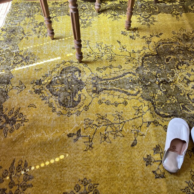 トルコヴィンテージラグ 超大判 173×268 イエロー×カーキ メダリオン | iichi ハンドメイド・アンティーク・食品・ギフト・手作り
