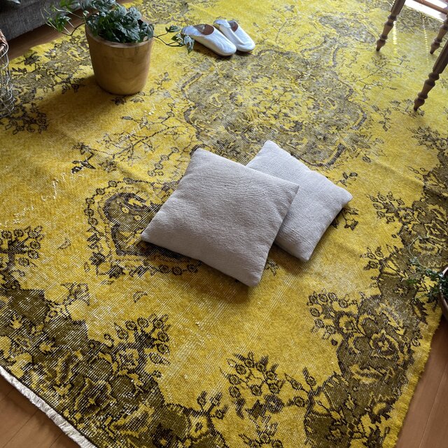 トルコヴィンテージラグ 超大判 173×268 イエロー×カーキ メダリオン | iichi ハンドメイド・アンティーク・食品・ギフト・手作り