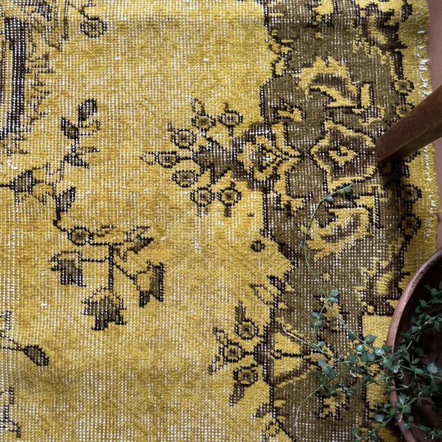 トルコヴィンテージラグ 超大判 173×268 イエロー×カーキ メダリオン | iichi ハンドメイド・アンティーク・食品・ギフト・手作り