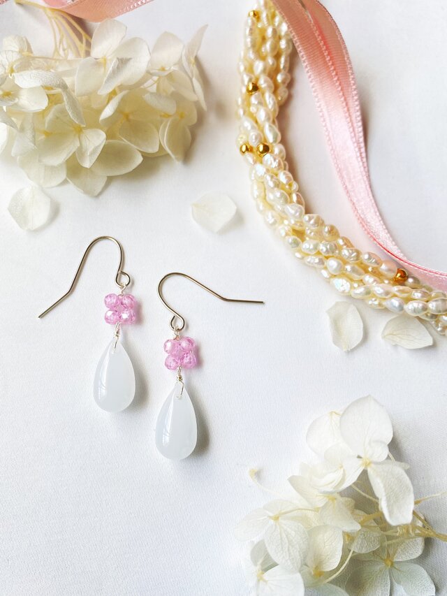 « rococo » キュービックジルコニアとドロップガラスのピアス ac/766 | iichi ハンドメイド・アンティーク・食品・ギフト・手作り