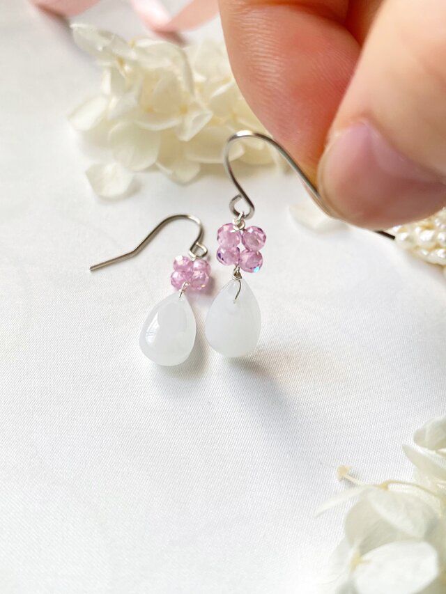 « rococo » キュービックジルコニアとドロップガラスのピアス ac/766 | iichi ハンドメイド・アンティーク・食品・ギフト・手作り