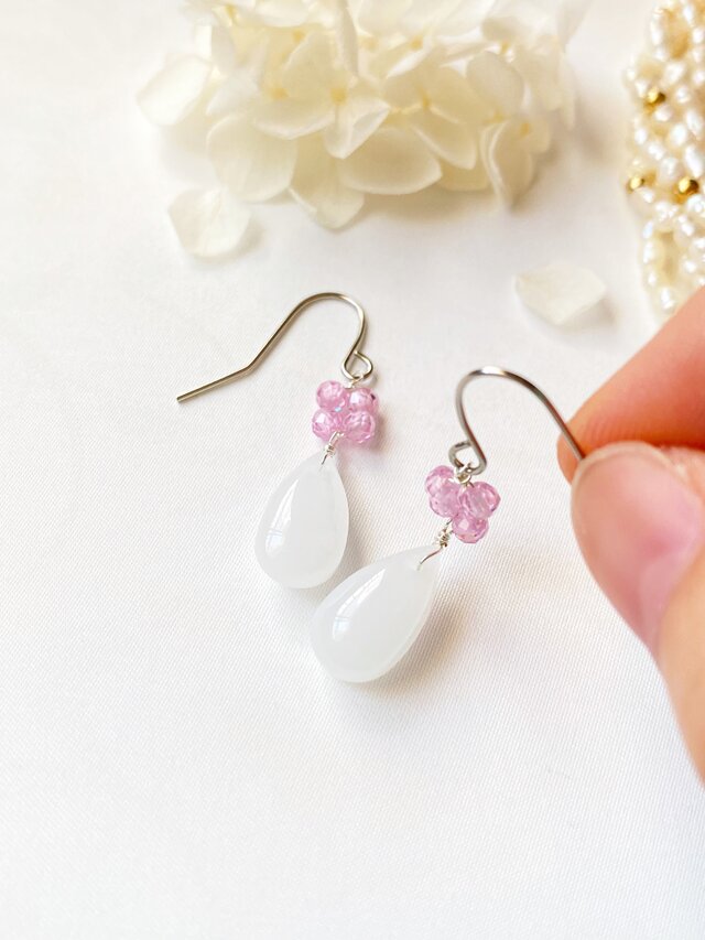 « rococo » キュービックジルコニアとドロップガラスのピアス ac/766 | iichi ハンドメイド・アンティーク・食品・ギフト・手作り