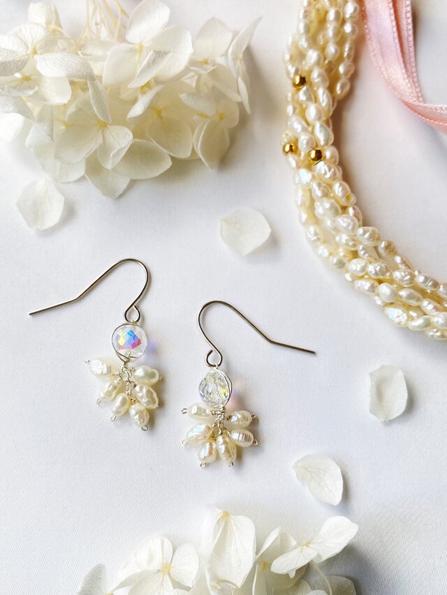 « rococo » 淡水パールとフラワーガラスのピアス ac/765 | iichi ハンドメイド・アンティーク・食品・ギフト・手作り