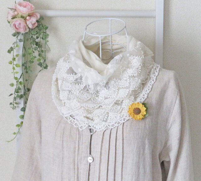 レース編み 向日葵のブローチ～Soleil～ | iichi 日々の暮らしを心地よくするハンドメイドやアンティークのマーケットプレイス