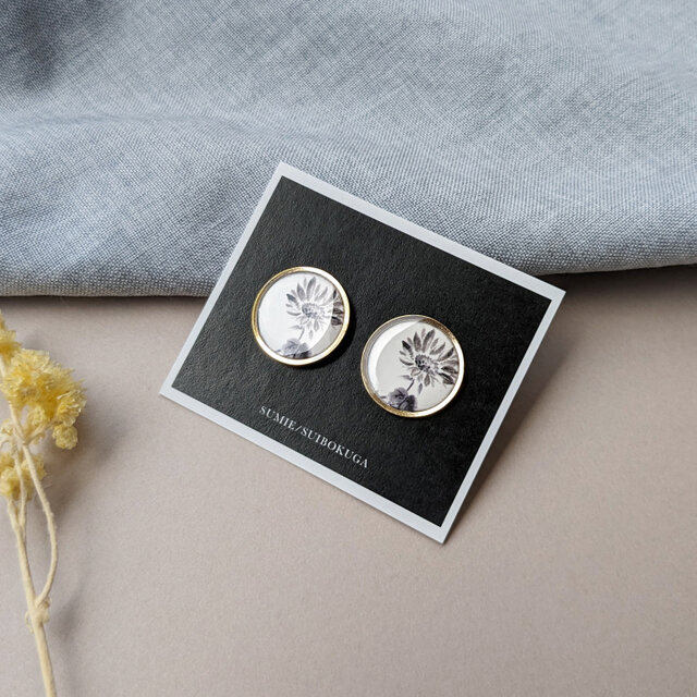 陽光 himawari 水墨画ピアス | iichi ハンドメイド・アンティーク・食品・ギフト・手作り