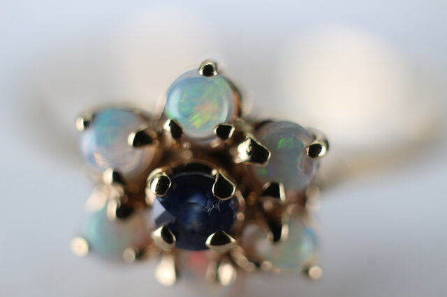 英国 ビンテージ イギリス ゴールド 指輪 リング 天然 サファイア オパール 純金率 375 宝石 ジ鑑定書 J106 | iichi ハンドメイド・アンティーク・食品・ギフト・手作り