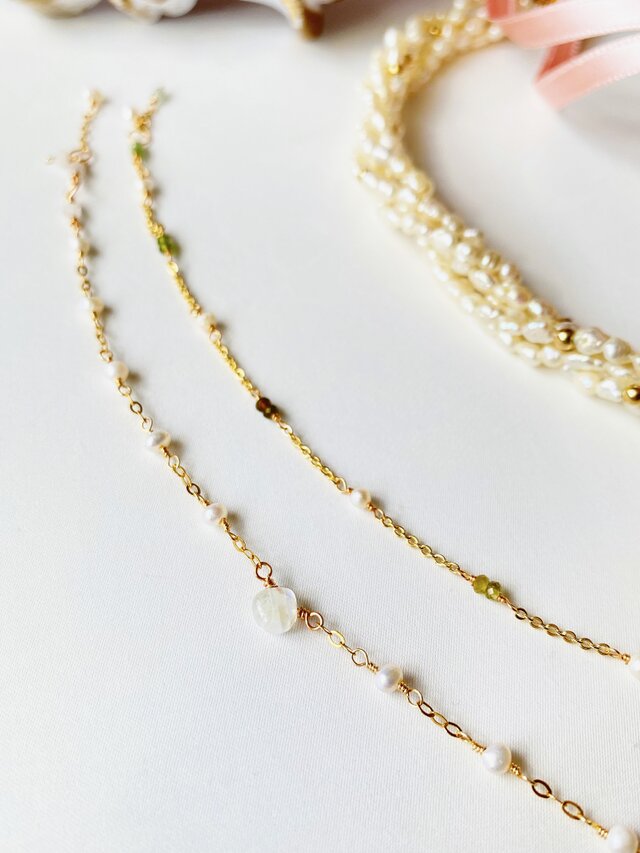 グリーントルマリンと淡水真珠のブレスレット ac/323 | iichi - ハンドメイド・アンティーク・食品・ギフト・手作り