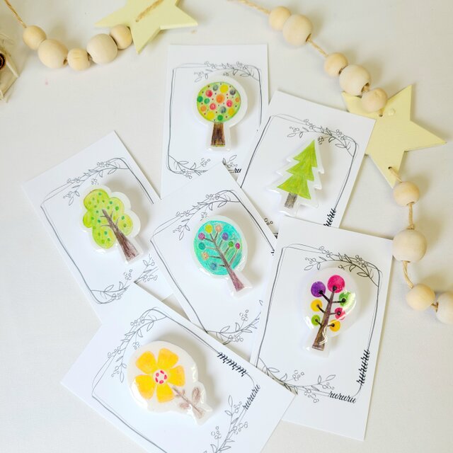 ブローチ ボタニカル 806 キゴツリー プラバン レジン | iichi - ハンドメイド・アンティーク・食品・ギフト・手作り