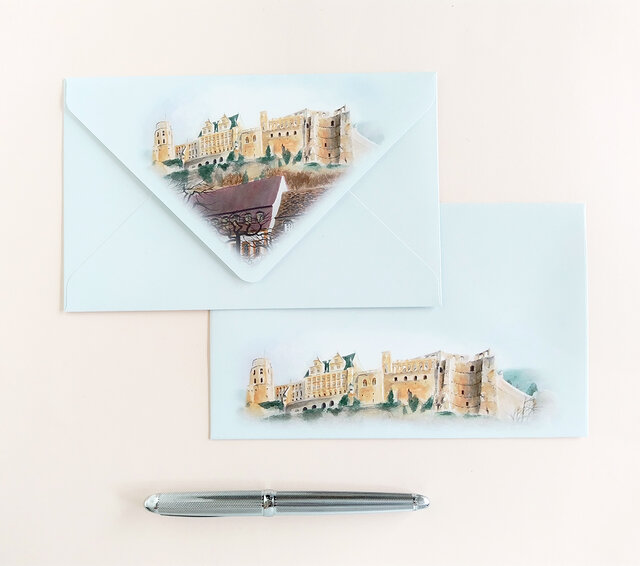 風景画レターセット～ハイデルベルクｰ丘の上の古城～ 訳あり品 | iichi 日々の暮らしを心地よくするハンドメイドやアンティークのマーケットプレイス