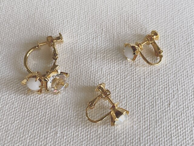 ツメ石 3point setイヤリング(Gold) | iichi - ハンドメイド・アンティーク・食品・ギフト・手作り