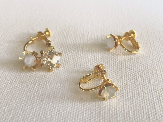 ツメ石 3point setイヤリング(Gold) | iichi - ハンドメイド・アンティーク・食品・ギフト・手作り