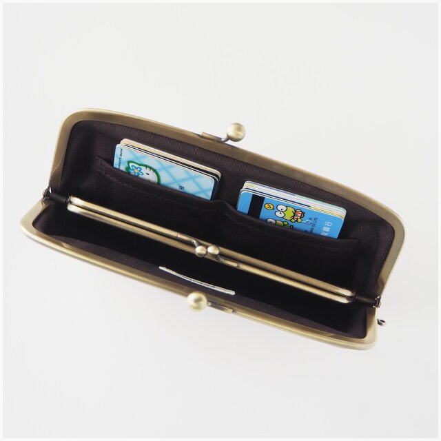 ヴィンテージ生地の親子がま口長財布 / ライムにオレンジの花 ticket(vf-lmor) | iichi ハンドメイド・アンティーク・食品・ギフト・手作り