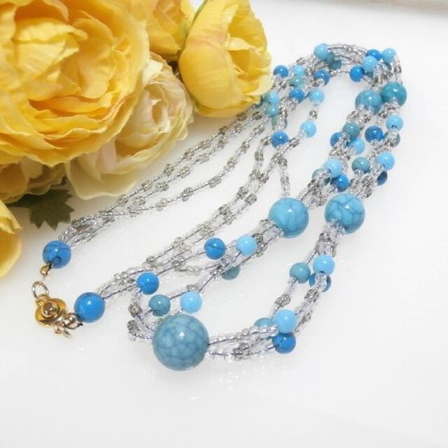 B9058 ターコイズカラーのネックレス | iichi 日々の暮らしを心地よくするハンドメイドやアンティークのマーケットプレイス