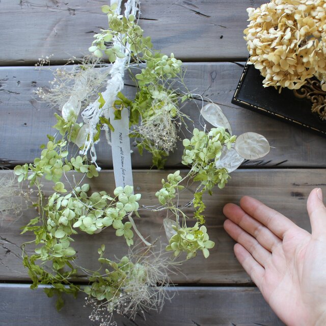 wreath [kasane]№3 アナベルとルナリアのワイヤーリース№3 アナベル ルナリア ワイヤーリース | iichi ハンドメイド・アンティーク・食品・ギフト・手作り
