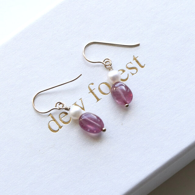 ルビー＋パール 天然石 14Kgf ピアスイヤリング --Little princess-- | iichi ハンドメイド・アンティーク・食品・ギフト・手作り