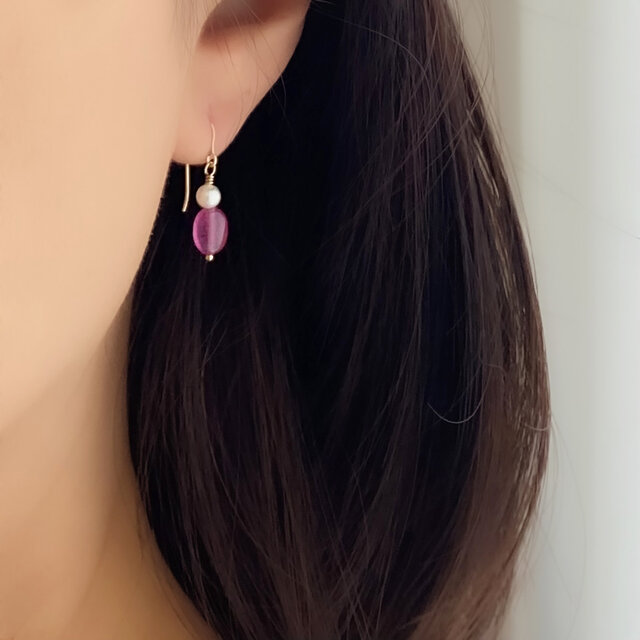 ルビー＋パール 天然石 14Kgf ピアスイヤリング --Little princess-- | iichi ハンドメイド・アンティーク・食品・ギフト・手作り