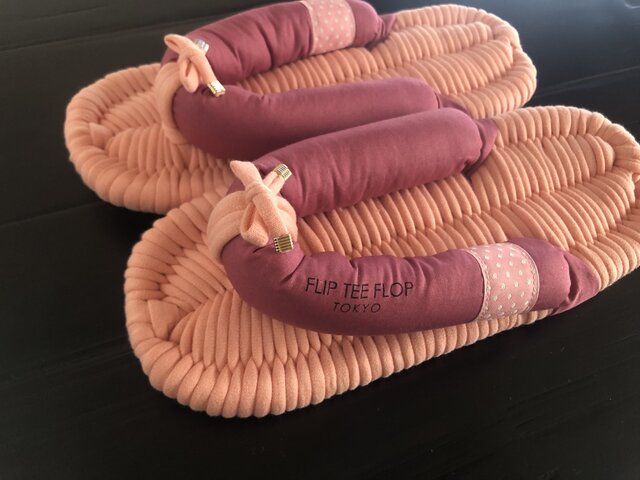 No.181【FLIP TEE FLOP】24cm《PLUS+》上質なJonoJonoを使った布ぞうり 布草履 ピンク リボン | iichi ハンドメイド・アンティーク・食品・ギフト・手作り