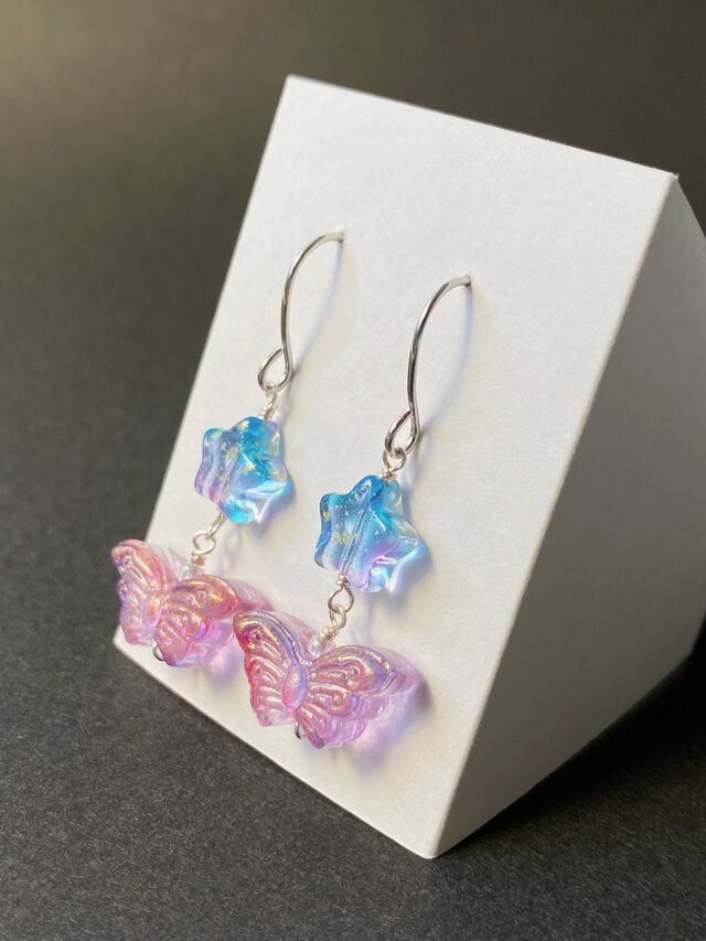 « rococo » 星と蝶のピアス ピンクパープル ac/778 | iichi 日々の暮らしを心地よくするハンドメイドやアンティークのマーケットプレイス