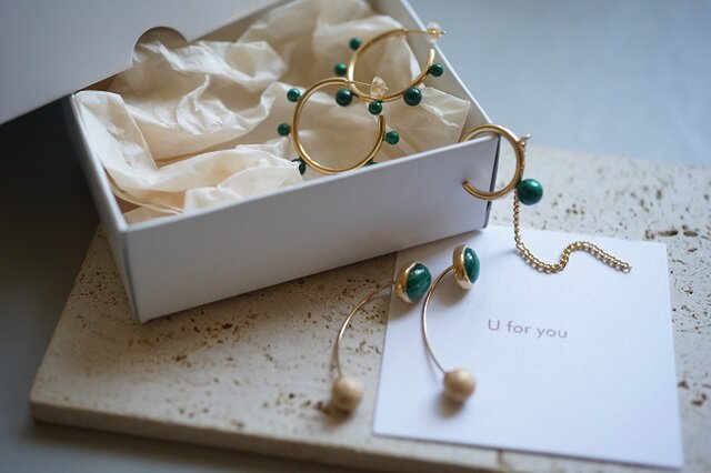 【Happy Box】18kgp malachite set | iichi ハンドメイド・アンティーク・食品・ギフト・手作り