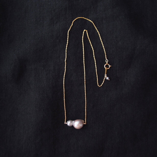 【K14gf】Twin Pearls Necklace・Gray／ツインパール ネックレス | iichi 日々の暮らしを心地よくするハンドメイドやアンティークのマーケットプレイス