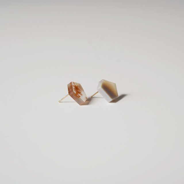 K10YG 天然石ピアス【 Agate】 | iichi 日々の暮らしを心地よくするハンドメイドやアンティークのマーケットプレイス