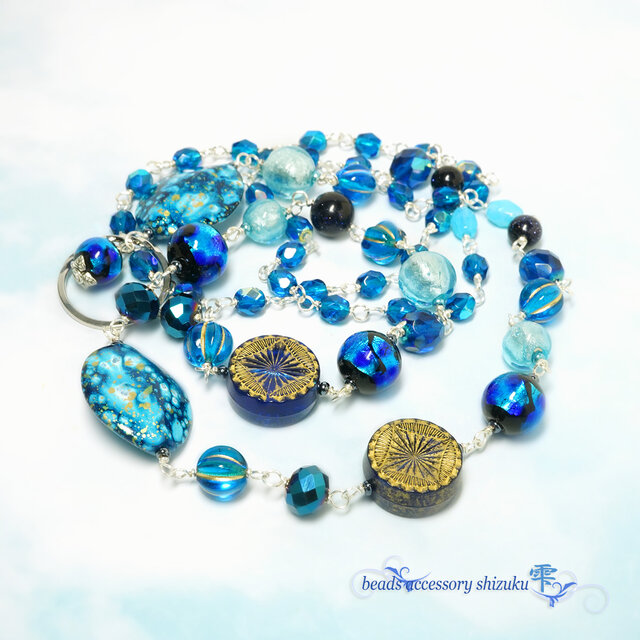 ホタル玉ロングネックレス＊ブルーGalaxy | iichi ハンドメイド・アンティーク・食品・ギフト・手作り