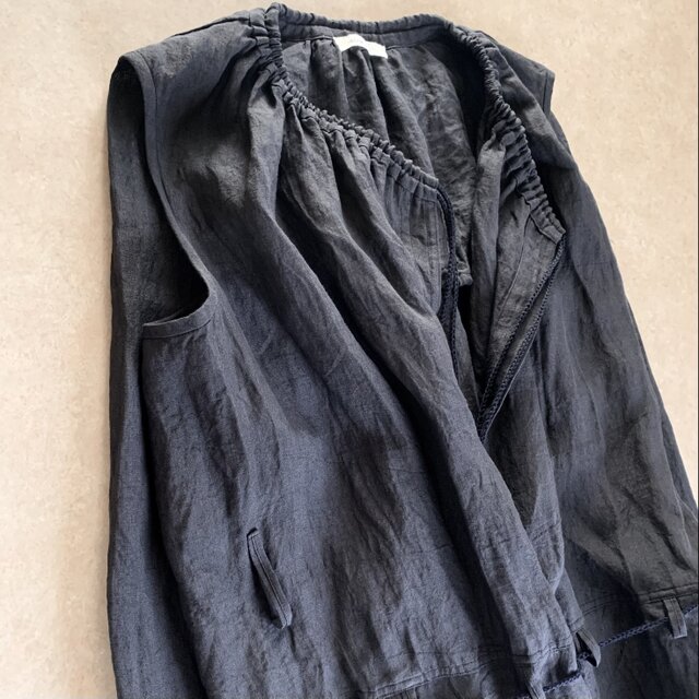 ドローストリングネックのボクシーラインドレス ネイビーブラック | iichi 日々の暮らしを心地よくするハンドメイドやアンティークのマーケットプレイス