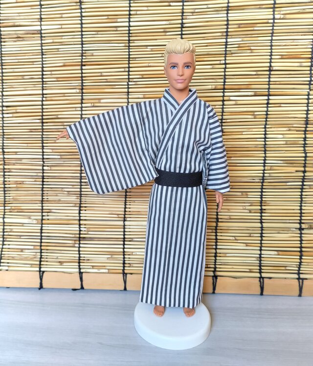 「ひと夏のストライプ/黒black」30cm男子ドール浴衣 | iichi ハンドメイド・アンティーク・食品・ギフト・手作り