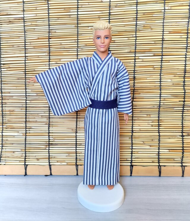 「ひと夏のストライプ/紺navy」30cm男子ドール浴衣 | iichi ハンドメイド・アンティーク・食品・ギフト・手作り