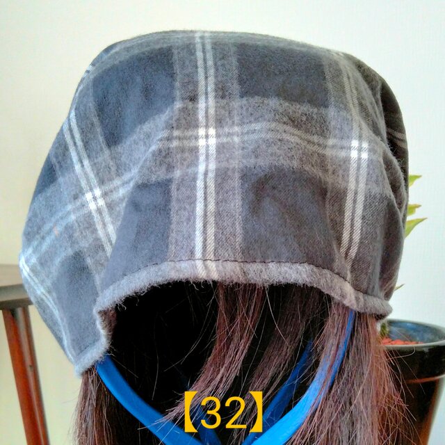 【32】医療帽子 ケア帽子 バンダナキャップ 室内帽子 治療帽子〈タータン チェック&ブラック 黒〉 | iichi ハンドメイド・アンティーク・食品・ギフト・手作り