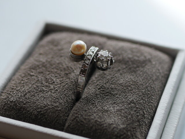 【FR-31】 アールデコ K18WG トワエモア 真珠＆ダイヤモンド アンティークリング | iichi 日々の暮らしを心地よくするハンドメイドやアンティークのマーケットプレイス