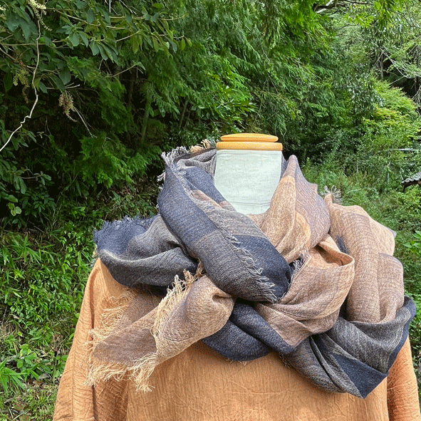 播州織柿渋染めロング＆ワイドストール K23071 | iichi 日々の暮らしを心地よくするハンドメイドやアンティークのマーケットプレイス