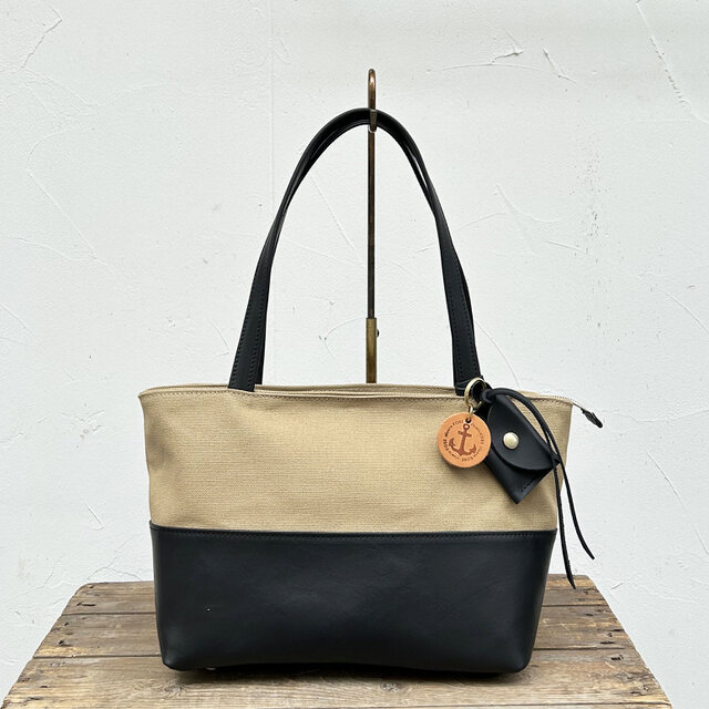 halb-mini-マッシュルーム（高島帆布×イタリアンレザートートバッグ） | iichi 日々の暮らしを心地よくするハンドメイドやアンティークのマーケットプレイス